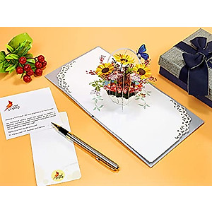 CUTPOPUP Birthday Card Pop Up, Mother's Day, 3D Greeting, Thank You Card (Sunflowers Basket)
