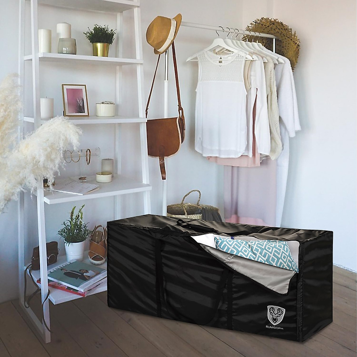 RUMIDOPH Waterproof Outdoor Cushion Storage Bag with Pad Handles Extra Large Zippered Patio Storage Bags for Furniture Cushions, Christmas Tree Carrying Bag, 65 x20 x25IN, Black