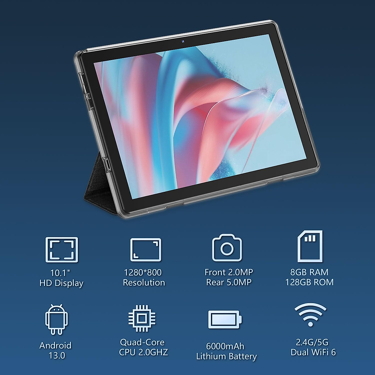 ECOPAD 2023 Android Tablet with Keyboard, Android 13 Tablet 8GB RAM 128GB ROM 1TB Expandable,10" Inch IPS 1280 * 800 Android Tablet with 2.4GHZ WiFi,BT 5.0 (Black)