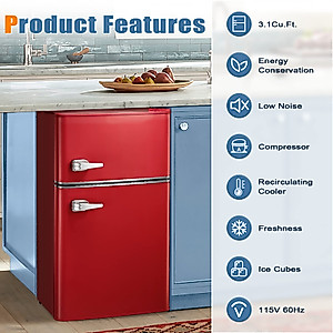 Antarctic Star Mini Refrigerator 3.1Cu.Ft Compact Refrigerator 2-Double Doors with a Freezer Low Noise Defrost Storage of Beverages Vegetables and Fruits for Home Office Dormitory Red