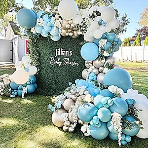 Dusty Blue Balloon Garland Arch Kit 145pcs Slate Blue White Silvery Chrome Latex Balloons for Boy Birthday Baby Shower Bridal Shower Anniversary Party Decorations