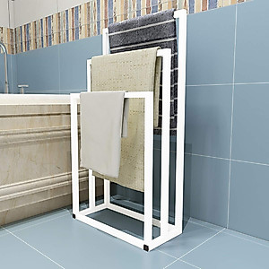 3-Tier White Metal Towel Rack 3 Bars Freestanding Towel Holder Drying Shelf Stand Towel Bar Storage Ladder Bathroom Accessories Organizer Bath Storage, Hand Towel, Washcloth, Kitchen Cloth, White