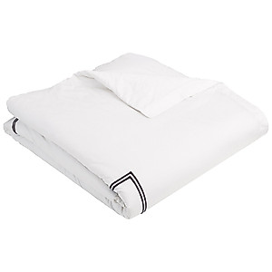 BedDecor Luxury Soft Brushed 400-Thread-Count Egyptian Cotton Embroidered Duvet Cover Set with Beautiful 2-Stripe Embroidery - - Full/Queen - White/Black