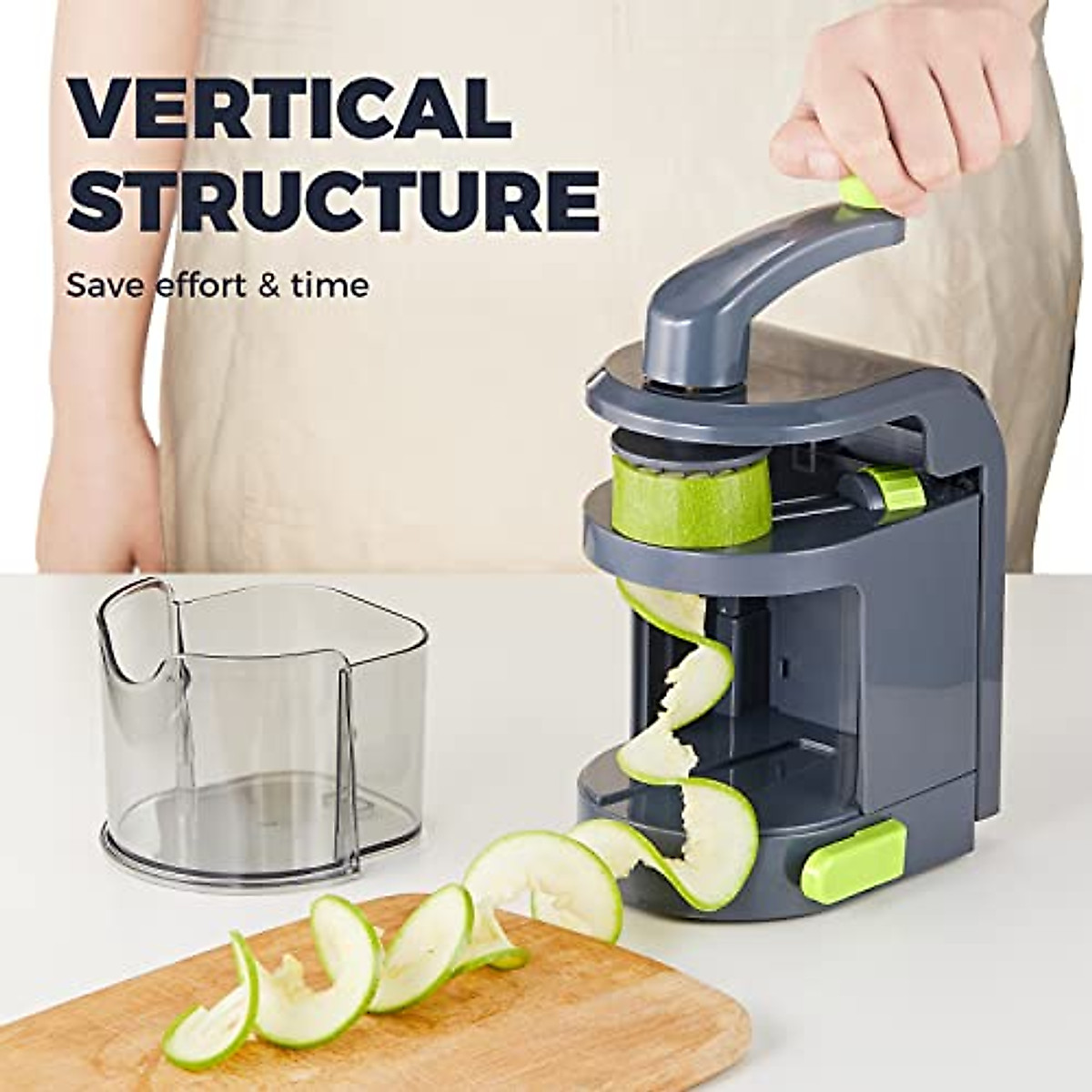 Kuchecraft Vegetable Spiralizer For Veggies (4-in-1 Rotating Blades) Zucchini Noodle Maker With Strong Suction Cup, Multipurpose Vegetable Slicer, Manual Zoodles Spiralizer For Zucchini Potato Pasta