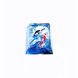 Handmade Koi Fish OEM R4 Resin Keycap Translucent Backlit Keycaps for Cherry MX RGB Switch Gaming Mechanical Keyboards DIY Replace (Blue)