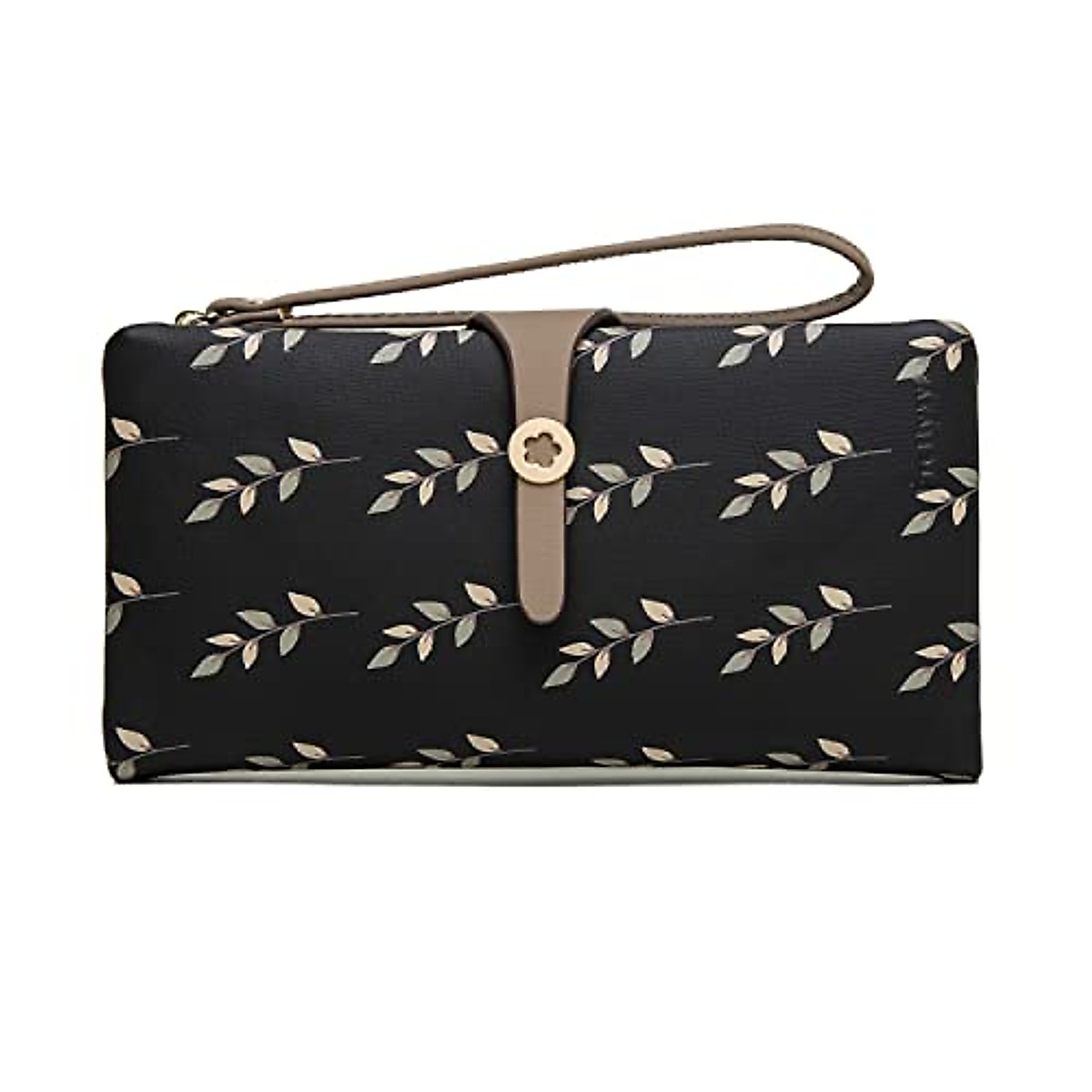 CornerLife Womens Large Wristlet Wallet Bifold with Floral Pattern Card Case Wallet Checkbook Organizer Clutch with Zipper Phone Pocket Girls Cute wallets (Black)