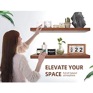 TANYRE 24 inch Rustic Farmhouse Floating Shelves, Wall Mounted Shelves for Bedroom Living Room Kitchen, Set of 2(Honey Oak)