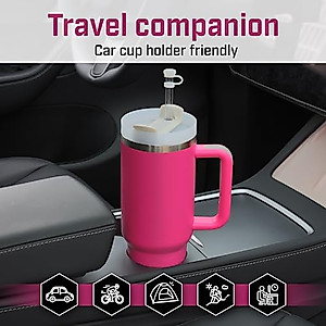 SEDBRÖS 40 Oz Tumbler With Handle And Straw Insulated Stainless Steel Travel Mug With Lid For Hot And Cold Drinks Quencher With Lid And Straw Leak Proof Spill Proof Hot Pink
