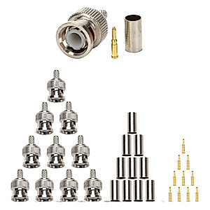 TLS.eagle BNC RG58 Plug Crimp Connector and Striping Crimp Tool for RG58/RG59/RG6 10 Pack Red