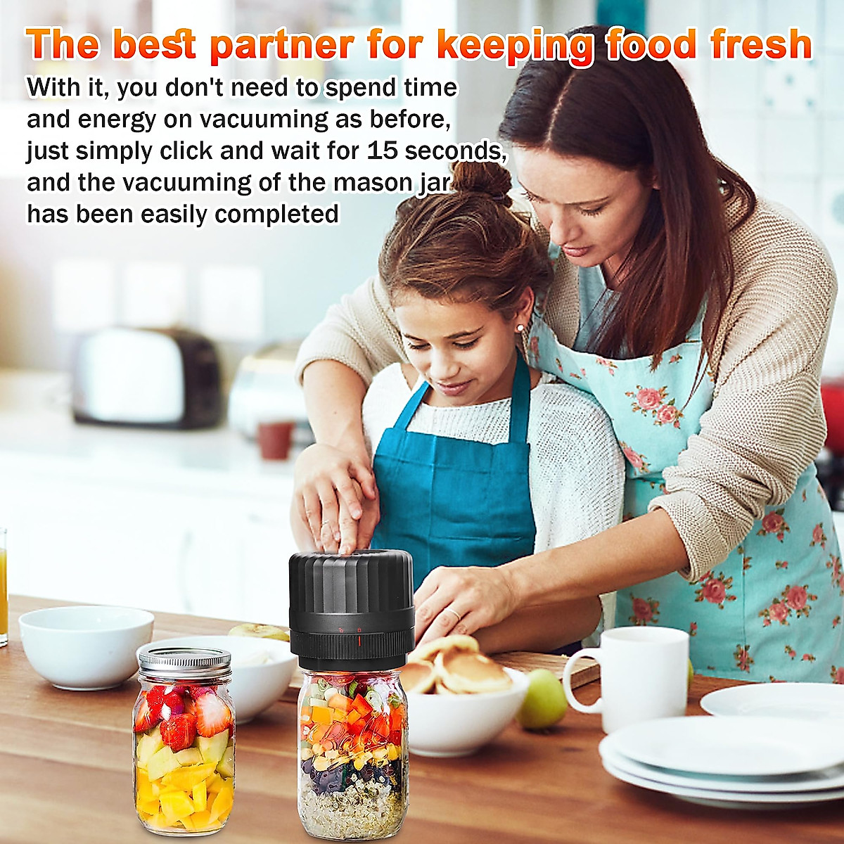 Electric Mason Jar Vacuum Sealer, JuJubak Food Vacuum Saver Sealer Machine, Vacuum Sealer Kit for Regular Mouth and Wide Mouth Regular Mouth Mason Jars Sealer with 12 Jar Lids