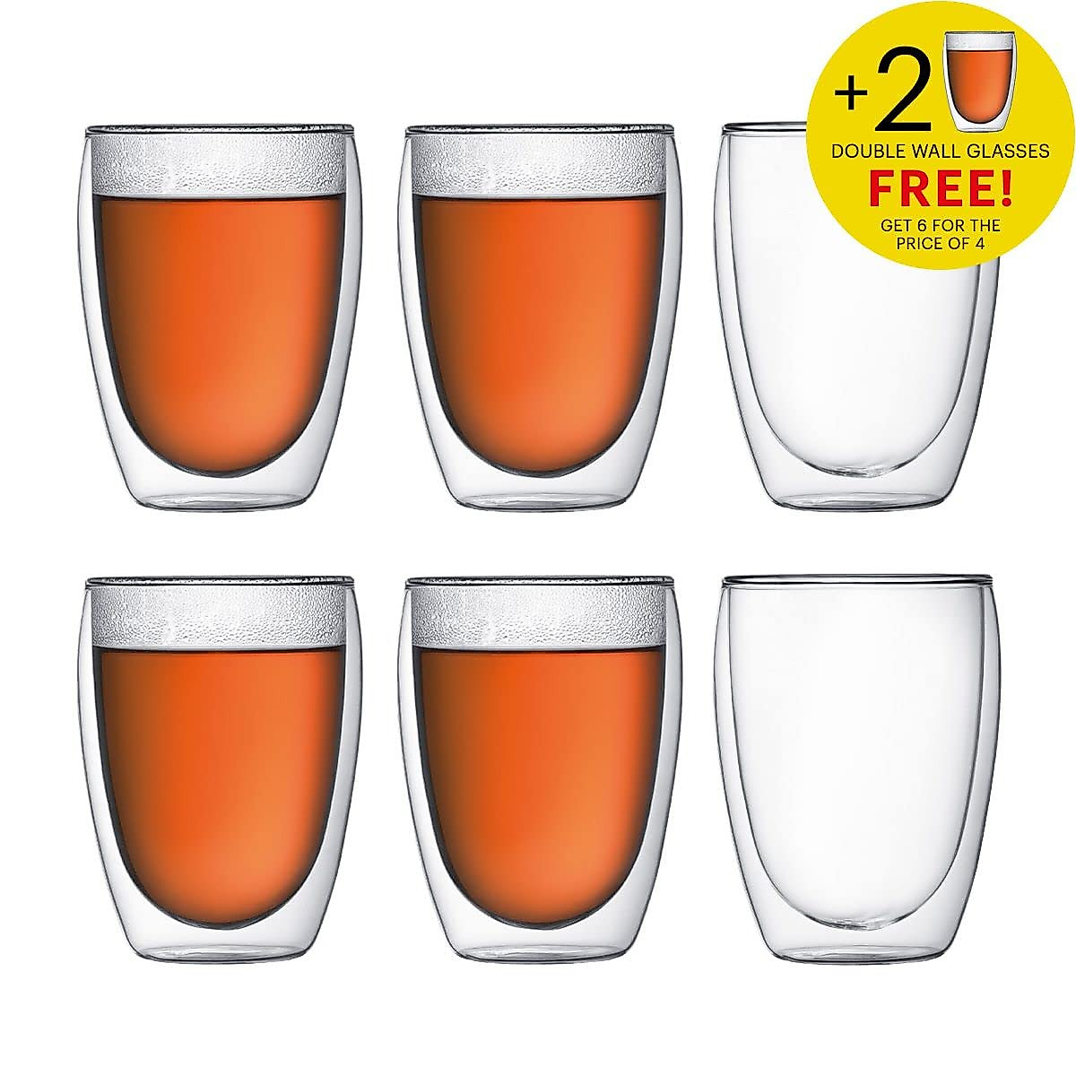 Bodum - 4559-10-12US Bodum Pavina Double Wall Insulated Glasses, 12 Oz. (6-Pack), Clear