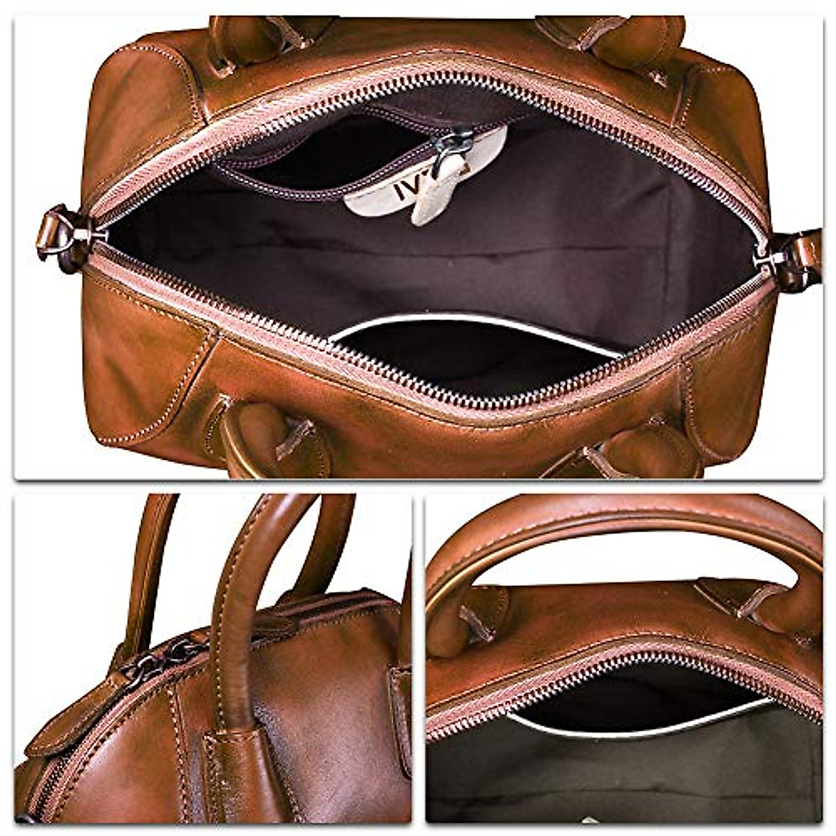 Genuine Leather Handbags for Women Top Handle Satchel Purses Ladies Shoulder Bag Handmade Vintage Crossbody Bag (Brown)