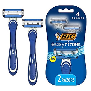 BIC EasyRinse Anti-Clogging Men's Disposable Razors for a Smoother Shave With Less Irritation*, Easy Rinse Shaving Razors With 4 Blades, 2 Count