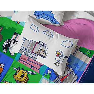 Jay Franco Minecraft Animal Patch Queen Sheet Set - 4 Piece Set Super Soft and Cozy Kid’s Bedding - Fade Resistant Microfiber Sheets (Official Minecraft Product)