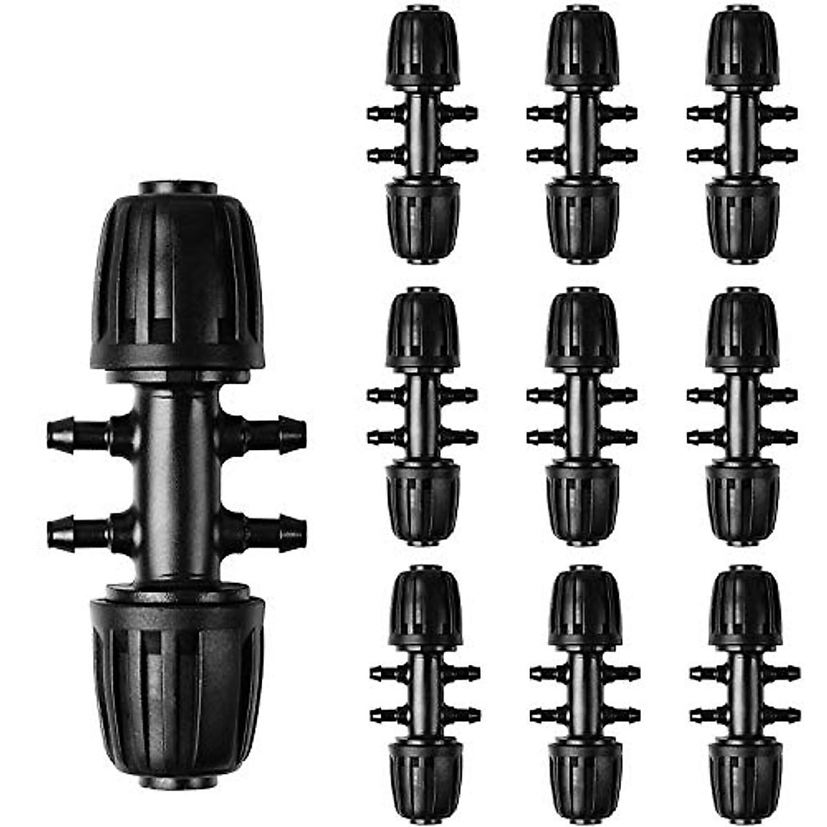 Kalolary 10PCS Barbed Tee 1/2 inch to 1/4 inch Irrigation Tube Anti-Drop Premiun Quality Fitting (fits 13mm ID/ 4mm ID), 16mm PE Pipe Lock Female Connector to 47 Pipe Variable Diameter Six-Way Adapter