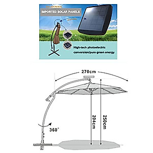 ZJDU 9 FT LED Lighting Offset Patio Umbrella, Aluminium Garden Umbrella,Market Outdoor Solar Light Hanging Deck Umbrella, for Pool, Yard, Garden,Brown