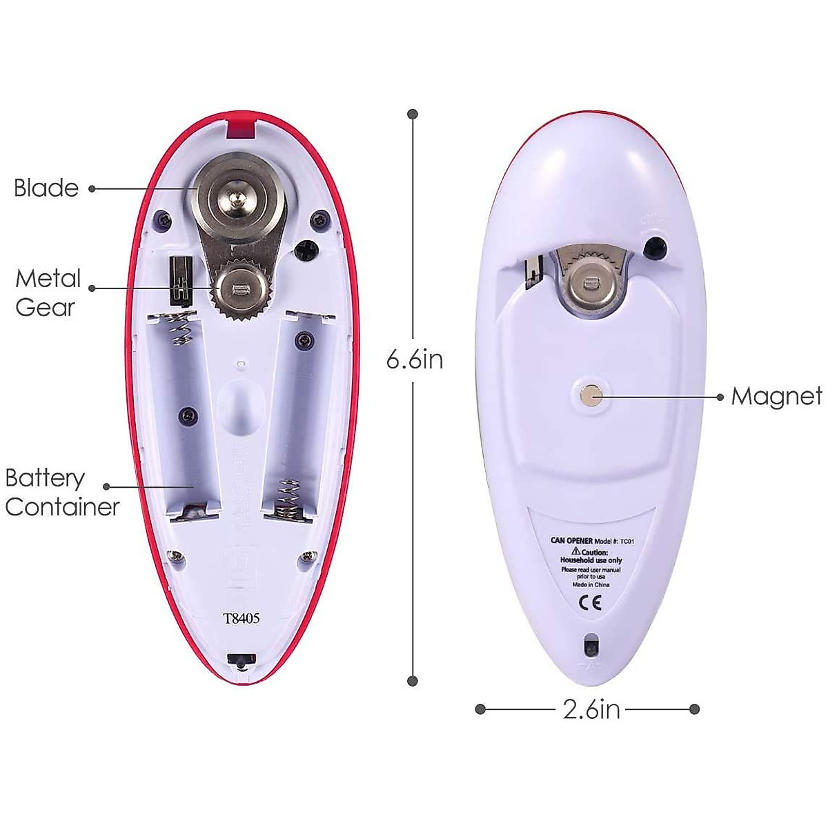 AUBNICO Electric Can Opener,Restaurant Can Opener Smooth Edge Automatic Electric Can Opener No Sharp Edge Ideal for Home,Red+White