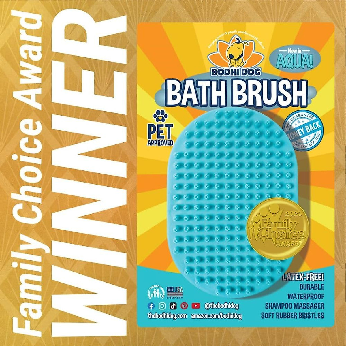 Bodhi Dog Shampoo Brush | Pet Shower & Bath Supplies for Cats & Dogs | Dog Bath Brush for Dog Grooming | Long & Short Hair Dog Scrubber for Bath | Professional Quality Dog Wash Brush