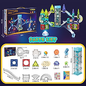 Couomoxa Elevator Magnetic Marble Run Race Track Magnetic Tiles Magnet Building Block Educational Construction Toy Play Set STEM Kit Toys for Kids Ages 3 4 5 6 7 8 10+Year Old Boys Girls Gift