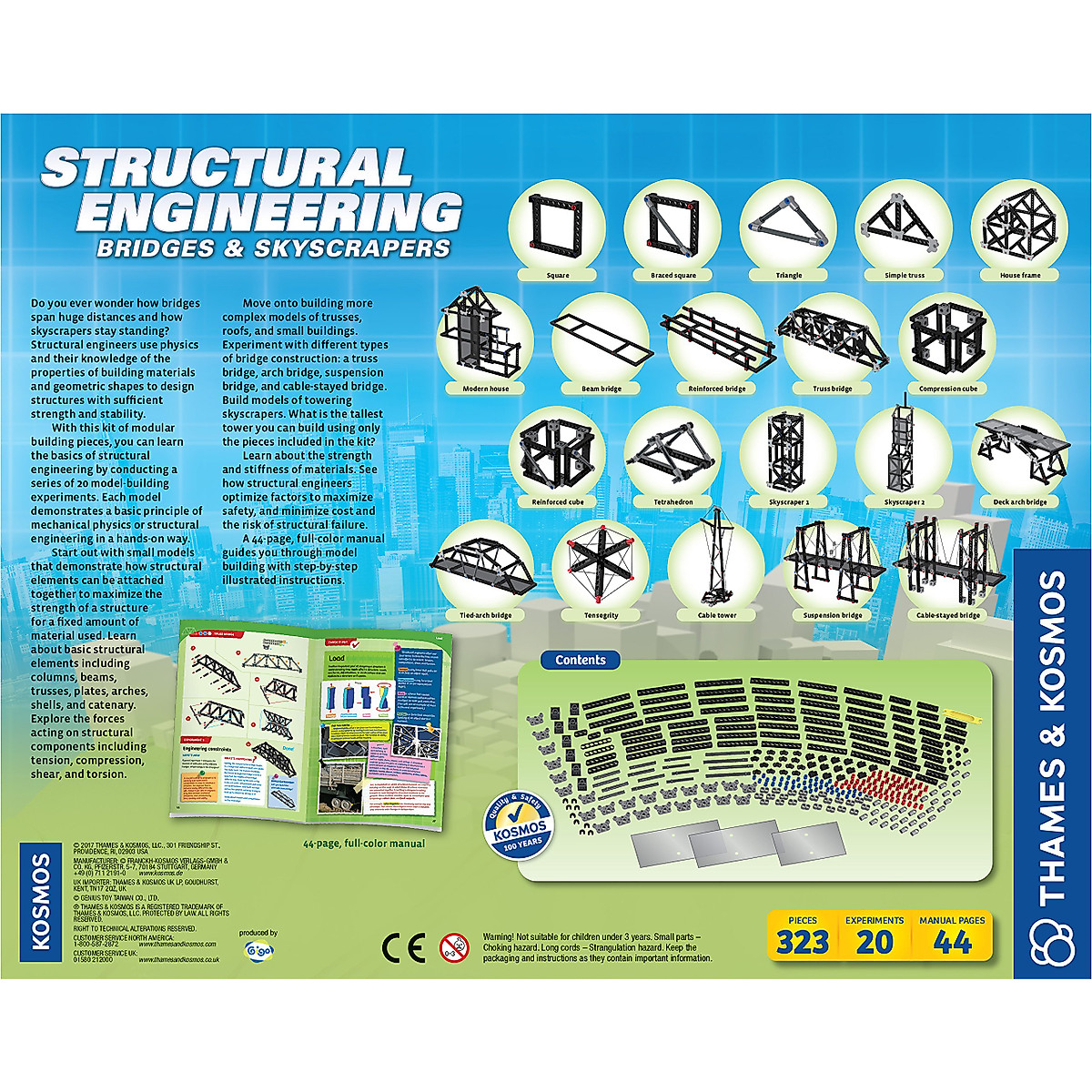Thames & Kosmos Structural Engineering: Bridges & Skyscrapers | Science & Engineering Kit | Build 20 Models | Learn about Force, Load, Compression, Tension | Parents' Choice Gold Award Winner, Blue