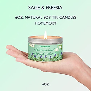 Sage & Freesia Scented Candles for Women, Aromatherapy Candles for Relaxation, Highly Scented Candles for Home, Natural Soy Candles with Essential Oils, Sage Candles for Cleansing House, 6oz