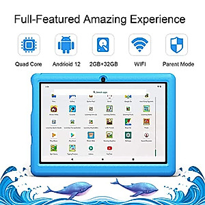 okaysea Kids Tablets 10" Android 12 Dual Camera 2GB RAM 32 GB ROM WiFi Parental Control Tablet (Blue)