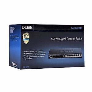 D-Link Ethernet Switch, 16 Port Gigabit Slim Switch Plug and Play, Unmanaged, Metal Housing, Quiet Fanless Design, IEEE 802.3az EEE, 5-Year Limited Warranty (DGS-1016S) Black