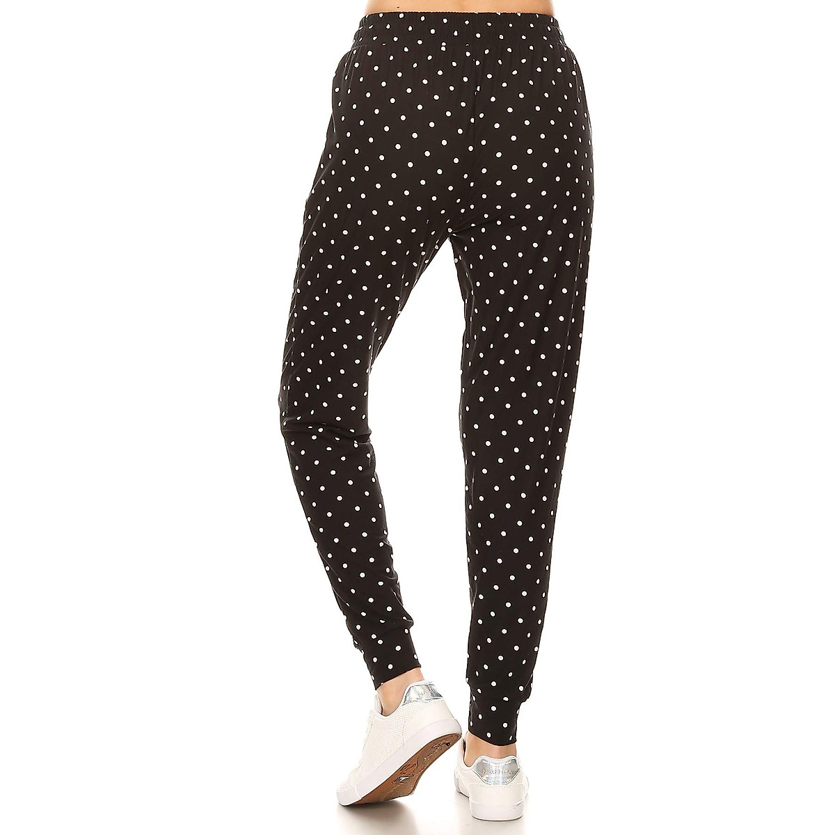 Leggings Depot Women's Relaxed fit Jogger Pants - Track Cuff Sweatpants with Pockets-R885, Medium, Polka Dots