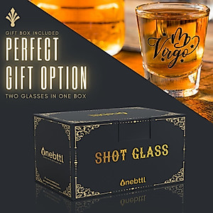 Onebttl Zodiac Sign Shot Glass Set of 2, Unique Birthday Gifts for Women, Men, Friend, Coworker, Wife, Husband- (1.5oz/45ml)- Virgo