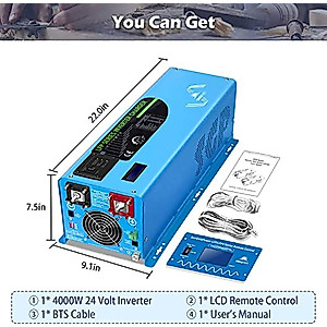 SUNGOLDPOWER 4000W 24Vdc Pure Sine Wave Inverter Low Frequency 240Vac Input 120Vac/240Vac Output Split Phase with Battery Charger Off-Grid 12000W Peak,(Updated Version)