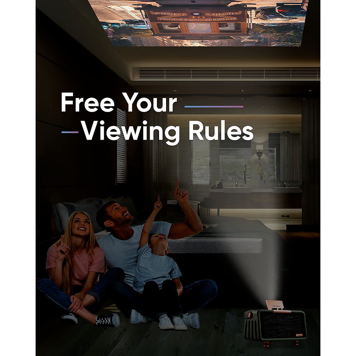 NOMVDIC X300 Smart Portable Projector,16W Harman Kardon Speakers, 1080P FHD Video Projector, 300 ANSI Outdoor Movie Projector, Wireless WiFi & BT, 110" Big Screen, Battery Built-in 6H Music/ 3H Video