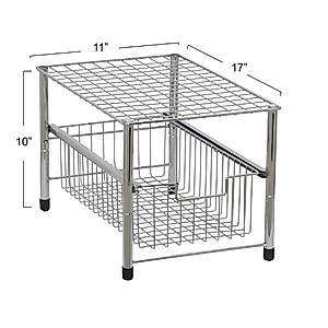 Household Essentials Silver 1237-1 Free Standing Pull Out Cabinet Organizer Shelf | Single, 16.5" Deep