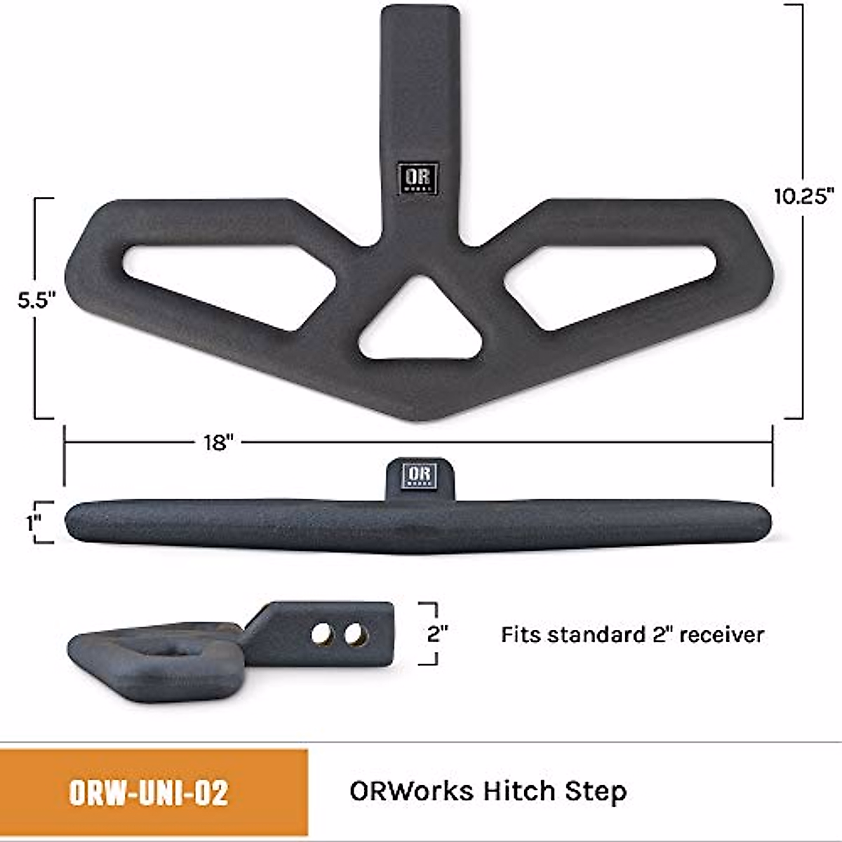 Universal Hitch Step | 18" Wide Paddle Step | Steel Construction | Textured Surface | Includes Hitch Pin and Stabilizer Plate | ORWORKS