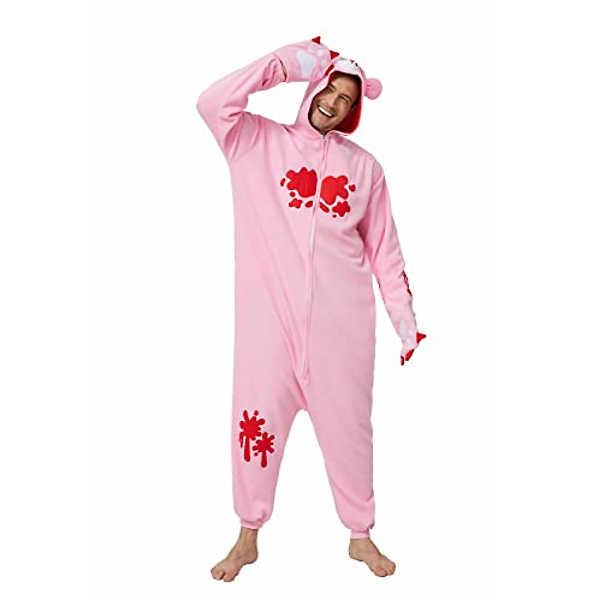 Kigrucme Unisex Adult Cartoon Onesie Pajamasr One Piece pink Bear Animal Costume Halloween Cosplay Homewear Anime Costume(pink,l)