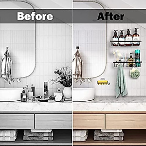 APPBYER Adhesive Shower Caddy Shelf with 14 Hooks Organizer Rack(3 Pack) & 1 Soap Dish,Bathroom Shower Shelves Wall Mounted Shower Rack Bathroom Organizer - No Drilling for Home Inside