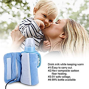 Portable Milk Warmer, Milk Heater USB Portable Travel Mug Milk Warmer Heater Bottle Heater Feeding Bottle Infant Storage Bag(Blue)