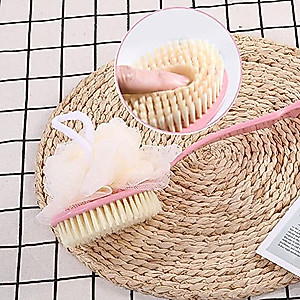 2 Pack Body Brush Back Scrubber for Shower Bath Back Scrubber with Soft Loofah and Bristles Back Scrubber Bath Mesh Sponge with Curved Long Handle Suitable for Wet or Dry, Women and Men (2PACK Set)