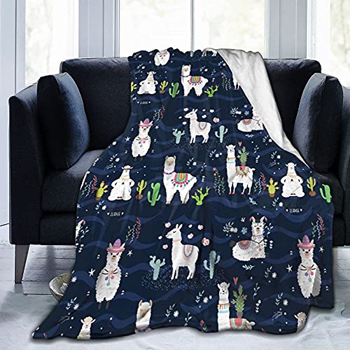 Cute Llama Soft Warm Throw Blanket Lightweight Flannel Fleece Bed Blanket Gift for Girls Boys Men Women Chair Couch 60"x50"