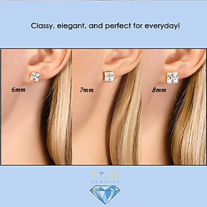 14k White Gold Solitaire Square Princess-cut CZ Stud Earrings with Secure Screw-backs (3mm)…