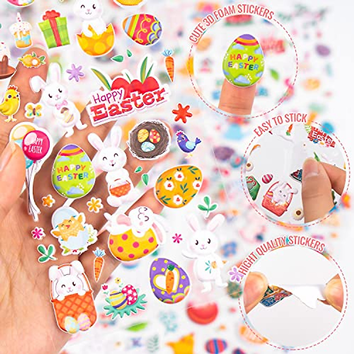 Easter Puffy Stickers for Kids, 180Pcs Cute Easter 3D Stickers for Scrapbooking DIY Phone Diary, Including Rabbit, Egg, Carrots, Chicke and More