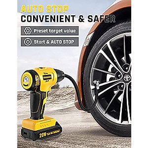Veapoot Tire Inflator Portable Air Compressor, Air Pump for Car Tires, 20V Rechargeable Battery Powered 160PSI Handheld Tire Pump with 12V Car Adapter,Digital Pressure Gauge, Auto Inflation and Stop