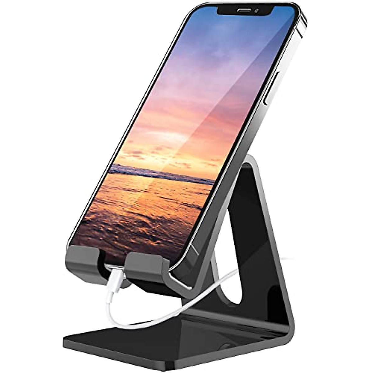 Crpich Acrylic Cell Phone Stand, Portable Phone Holder, Black Phone Stand for Desk, Compatible with Phone 13 12 Pro Max Mini 11 Xr 8 Plus SE, Switch, Android Smartphone, Pad, Tablet, Desk Accessories