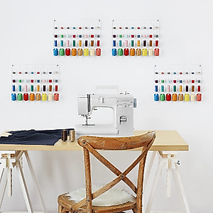 4 Pack Sewing & Embroidery Thread Rack Wall-Mounted Thread Holder Metal Sewing Organizer with Hanging Tools, Large Thread Organizer, 32-Spool