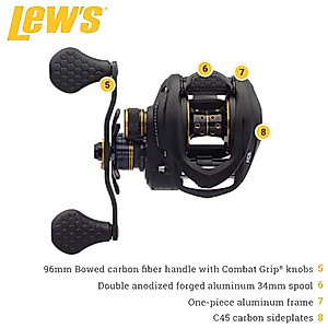 Lew's TP1SHA Tournament Pro LFS Speed Spool Bait Cast Reel, 7.5:1 120/12, RH, ACB, 120/12 - 31" Black