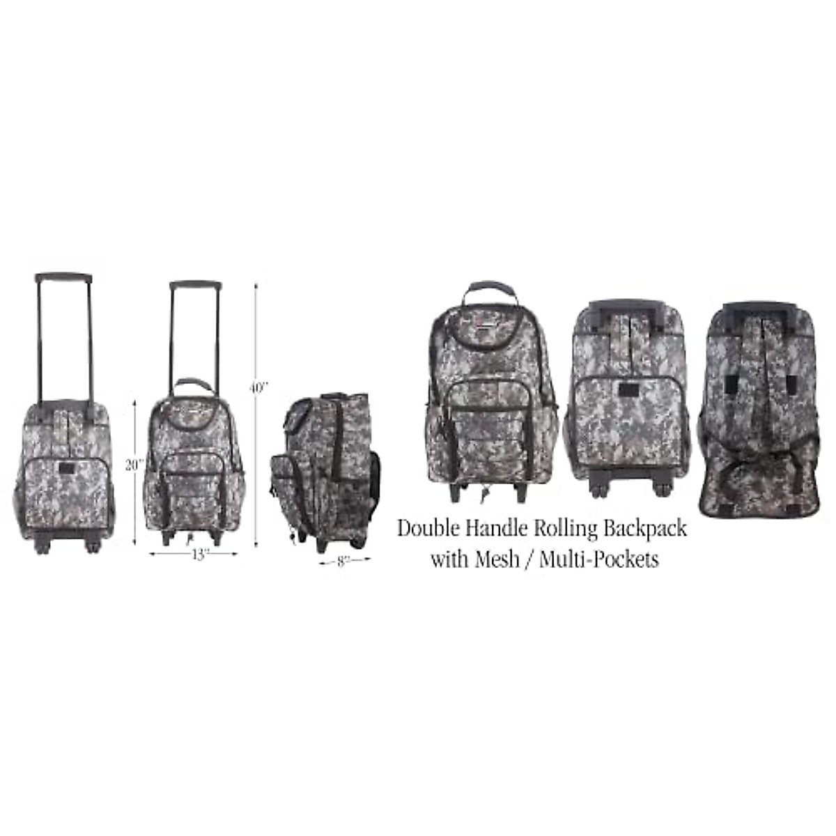 Double Handle Rolling Backpack with Mesh / Multi-Pockets (Black)