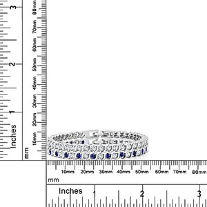 Gem Stone King 2 Piece Round White Cubic Zirconia and Simulated Blue Sapphire Set of 2 Tennis Bracelets for Women 4.50 Ct Each, 7 Inch Length
