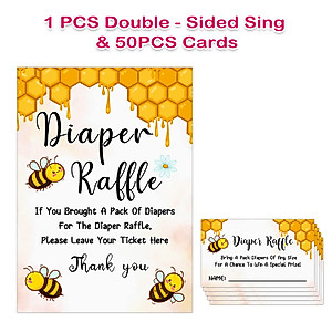 ALodr Honey Bee baby shower diaper raffle card and sign,Diaper Raffle Baby Shower Game - Baby Showers Decorations - Baby Showers Party Decorations Game Cards Kit (1 Sign & 50 Cards)