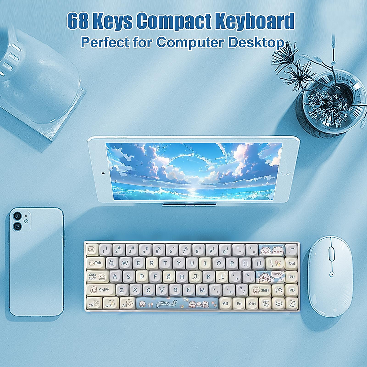 ZMX CIY68 Keyboard Kit,Hot Swappable 65% Mechanical Keyboard Wireless Bluetooth 5.0/2.4G Dual Mode Kit with ABS Shell Metal Positioning Plate Sound Insulation Mat for Windows/Android (White)