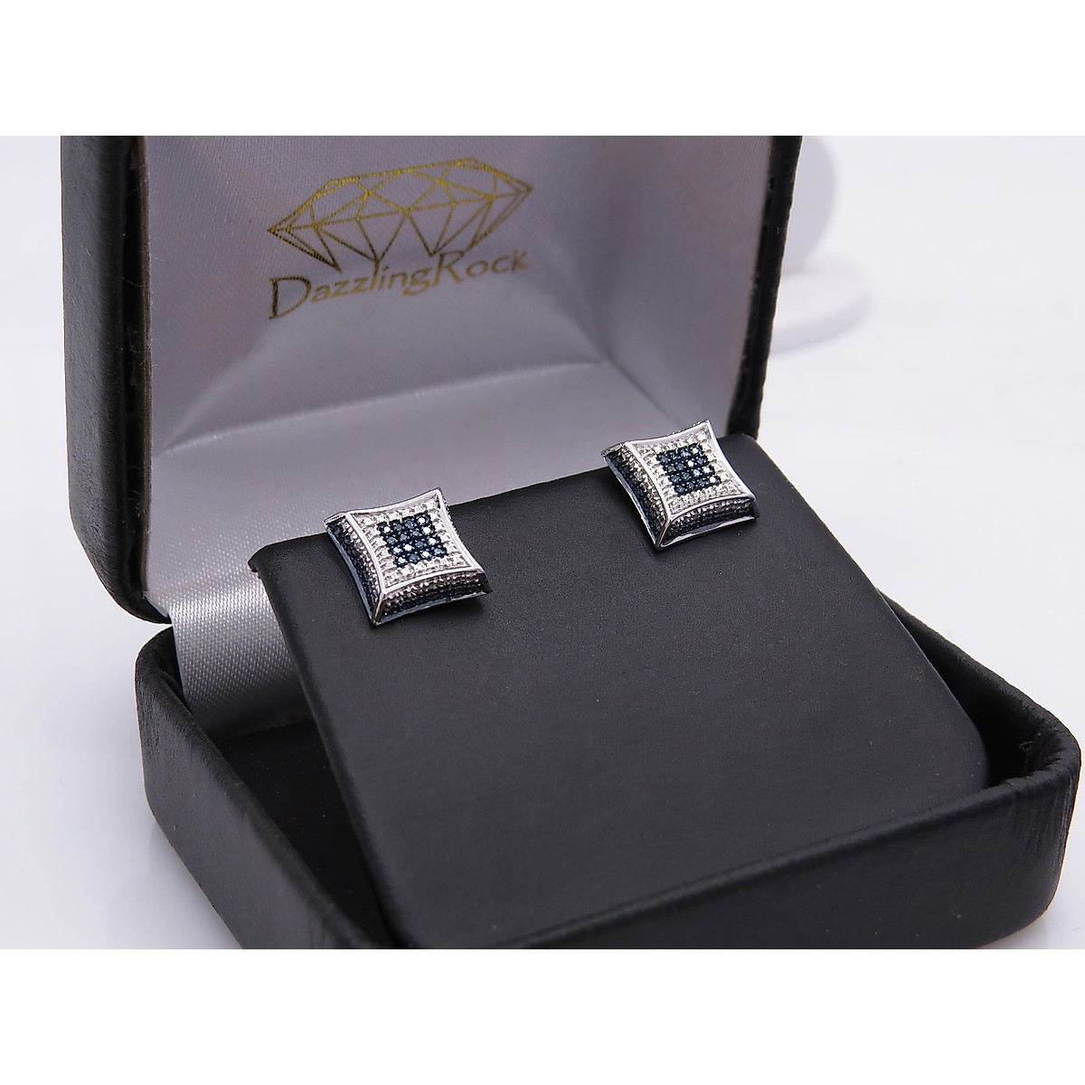 Dazzlingrock Collection 0.16 Carat (ctw) Round Blue & White Diamond Kite Shape Unisex Stud Earrings in 925 Sterling Silver in Push Back