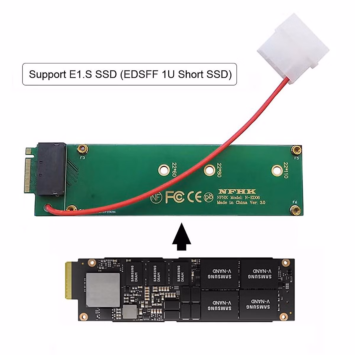 Xiwai Ruler 1U GEN-Z EDSFF Short SSD E1.S to NVMe NGFF M-Key 4X Host Carrier Adapter with Power